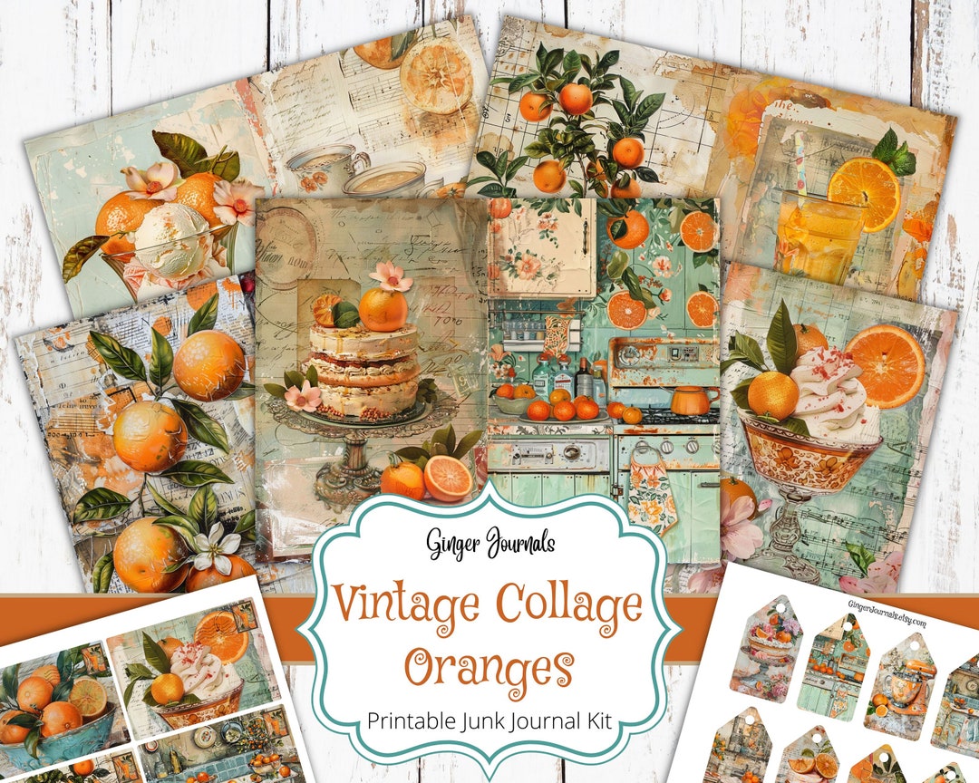 Vintage Collage Orange Junk Journal Kit, Junk Journal Printable, Junk ...