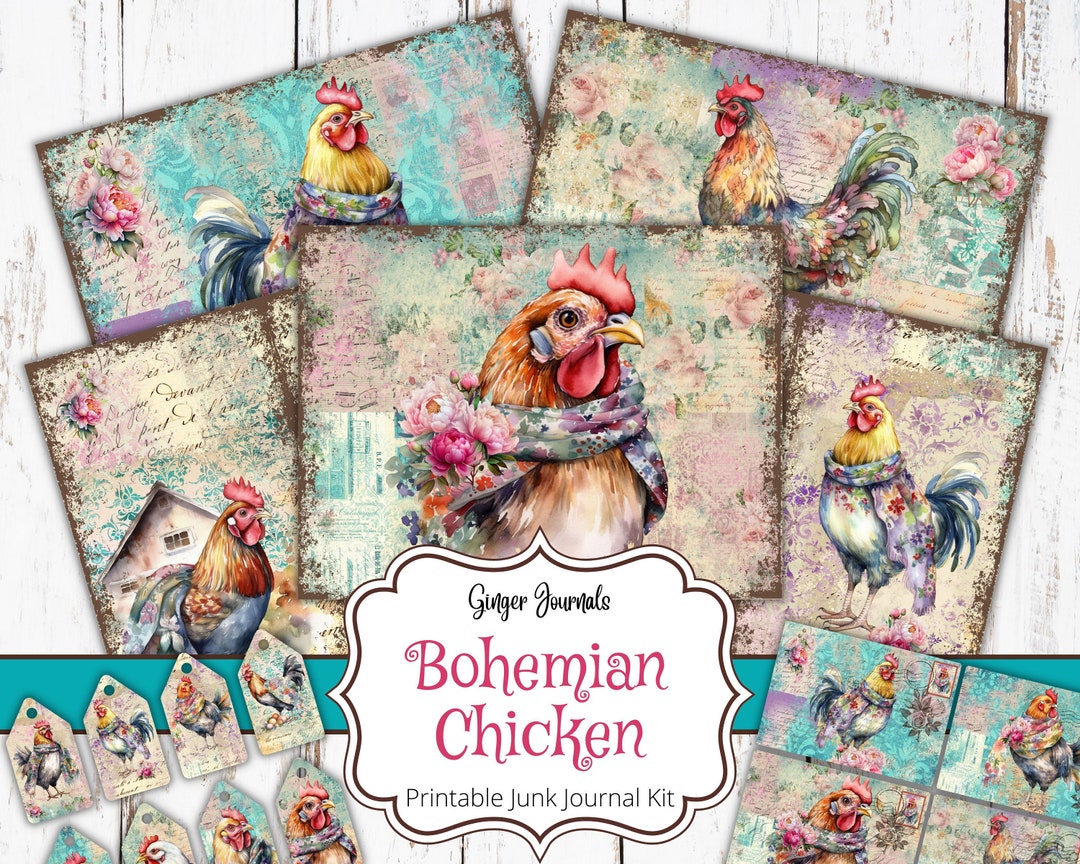 Chicken Junk Journal Kit, Boho Chicken, Junk Journal Printable, Junk ...