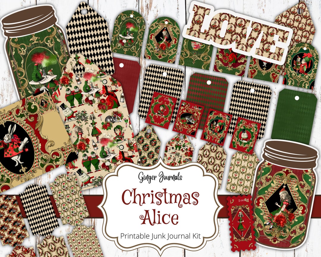 Christmas Alice Junk Journal Kit, Christmas Ephemera Kit, Junk Journal ...