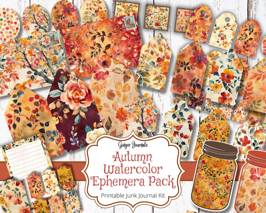 Autumn Watercolor Ephemera Pack, Junk Journal Kit, Fall Journal Kit ...