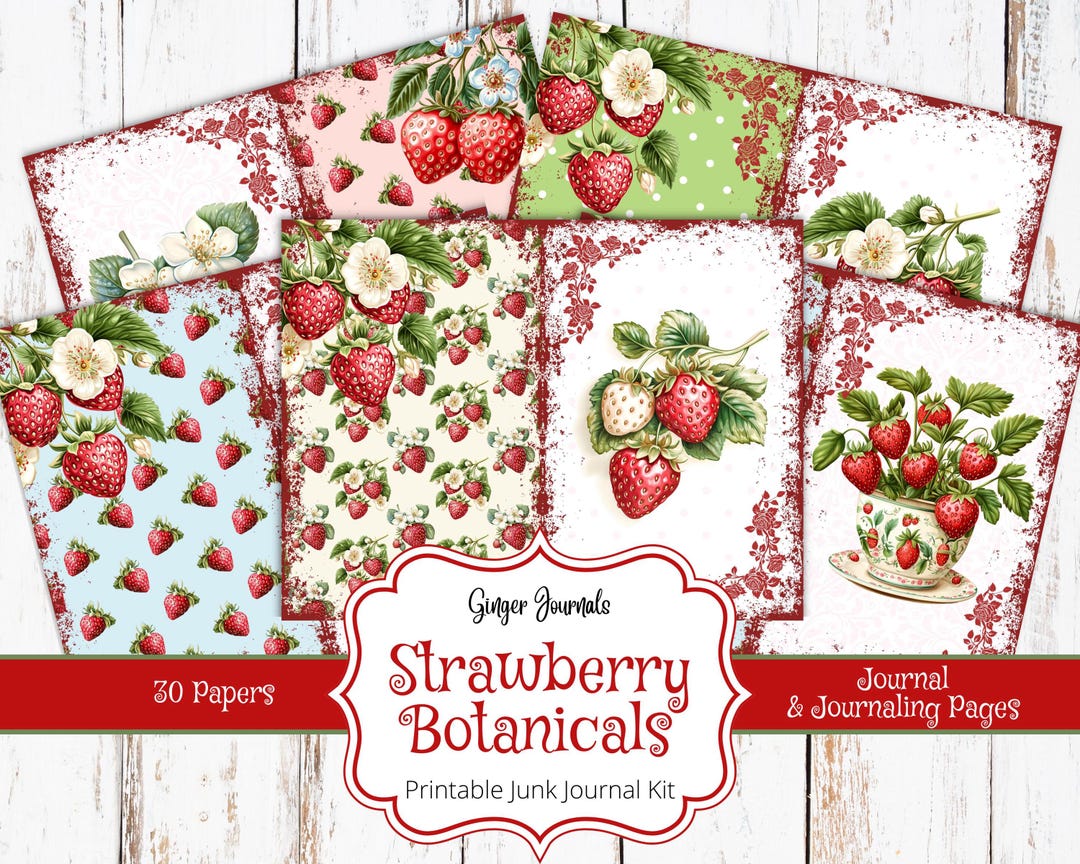 Strawberry Botanicals Junk Journal Kit, Junk Journal Printable ...