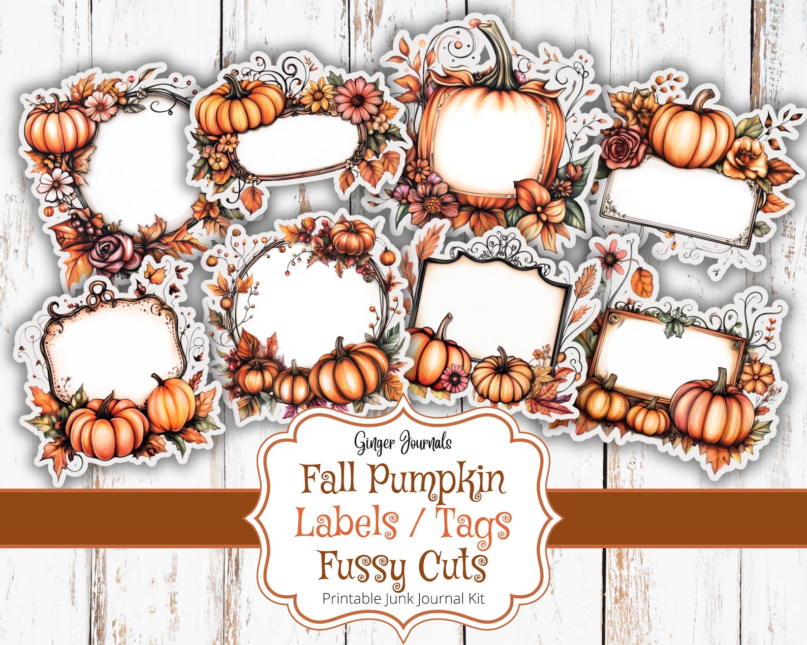 Fall Pumpkin Labels Fussy Cuts, Tag Fussy Cuts, Junk Journal Kit ...
