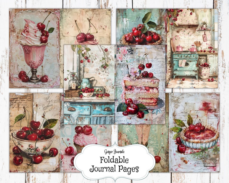 30 Page Vintage Collage Cherry Junk Journal Kit, Junk Journal Printable ...