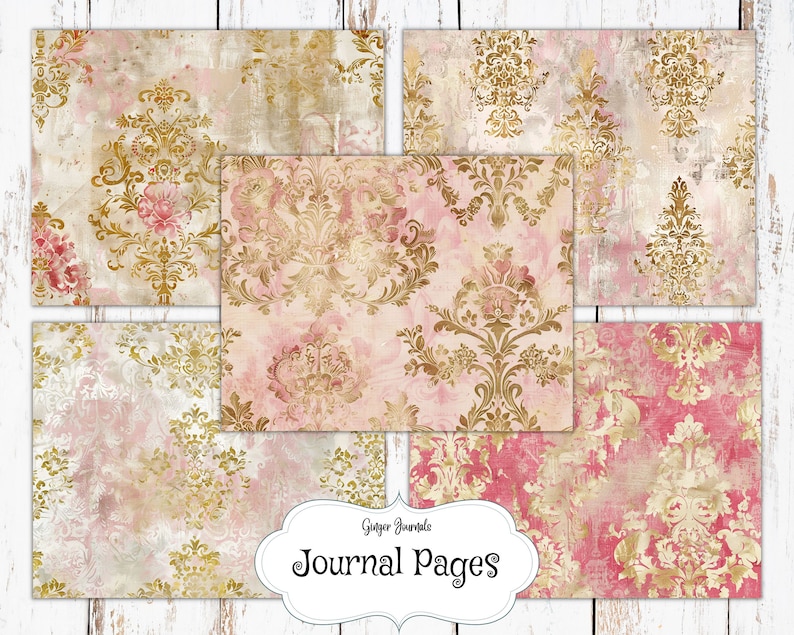 Dusty Pink & Gold Vintage Damask Junk Journal Kit, Ephemera, Junk ...