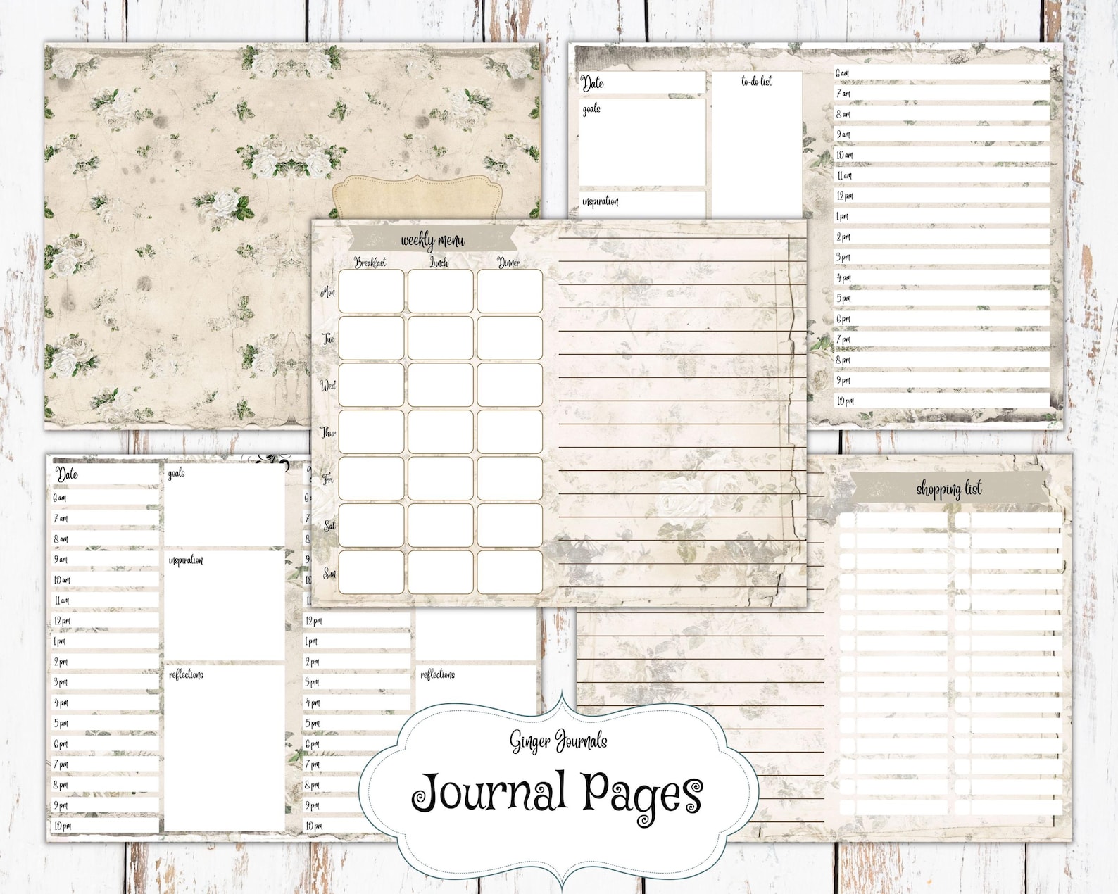 Shabby Neutral Planner Junk Journal Kit, Weekly Planner, Month Planner ...