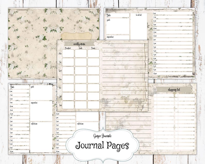 Shabby Neutral Planner Junk Journal Kit, Weekly Planner, Month Planner ...