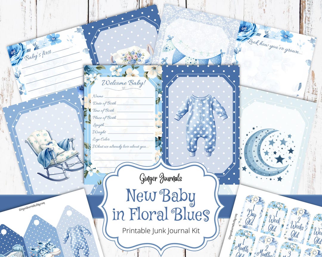 New Baby Junk Journal Kit, Blue Baby Journal, Junk Journal Printable ...