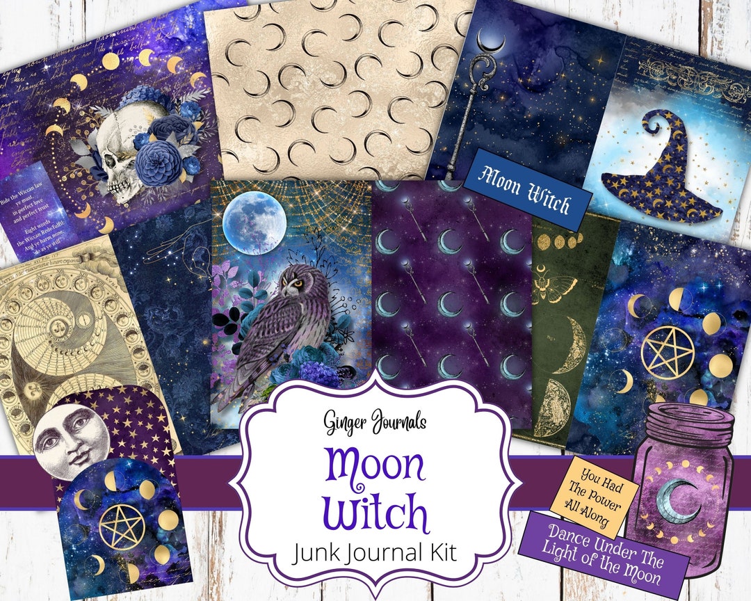 Moon Witch Junk Journal Kit, Junk Journal Printable, Junk Journal Paper ...