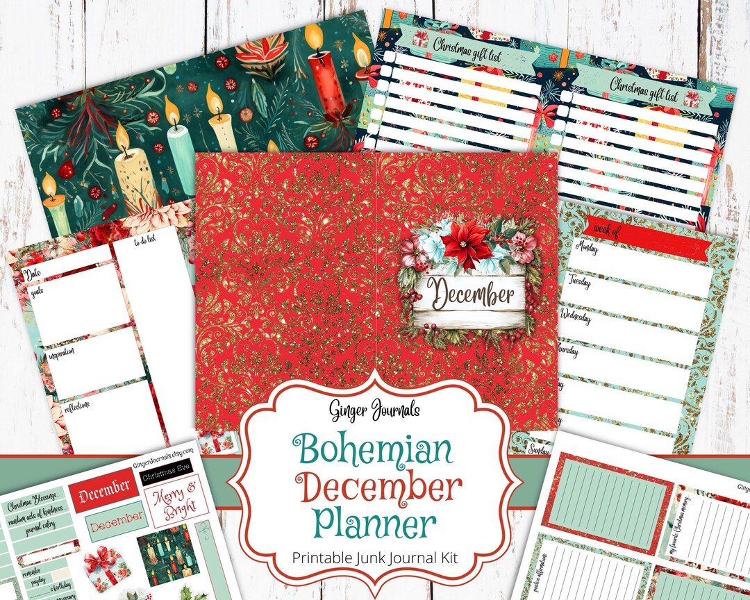 Bohemian December Planner Junk Journal Kit, Weekly Planner, Junk ...