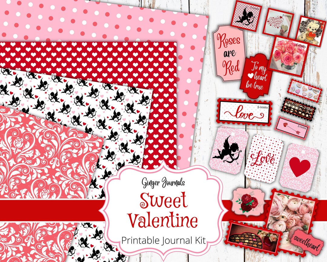 Valentine Junk Journal Kit, Junk Journal Printable, Scrapbook, Heart ...