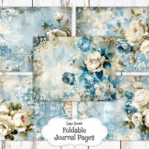 30 Page Dreamy Vintage Floral Junk Journal Kit, Blue and Silver Flowers ...