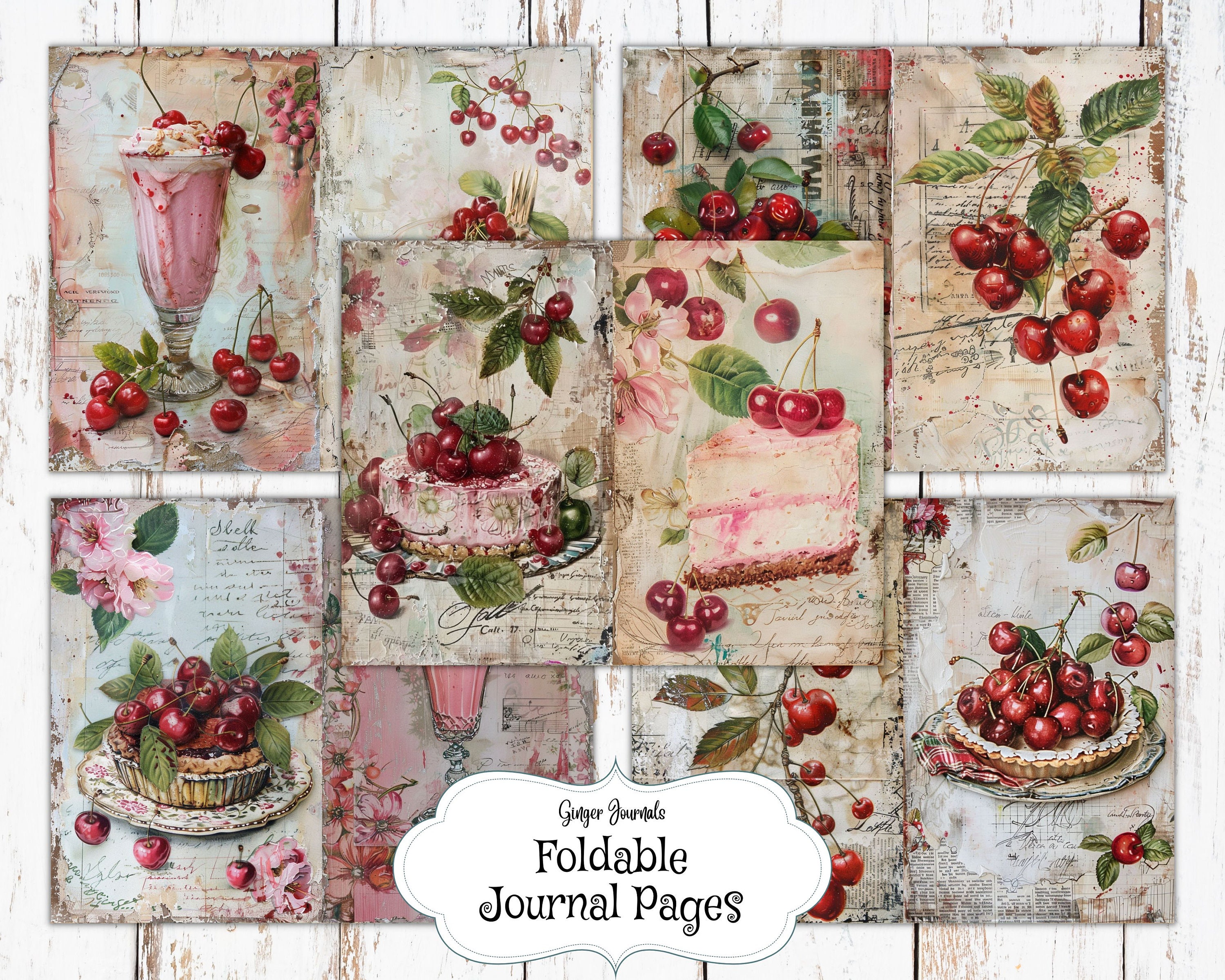 30 Page Vintage Collage Cherry Junk Journal Kit, Junk Journal Printable ...