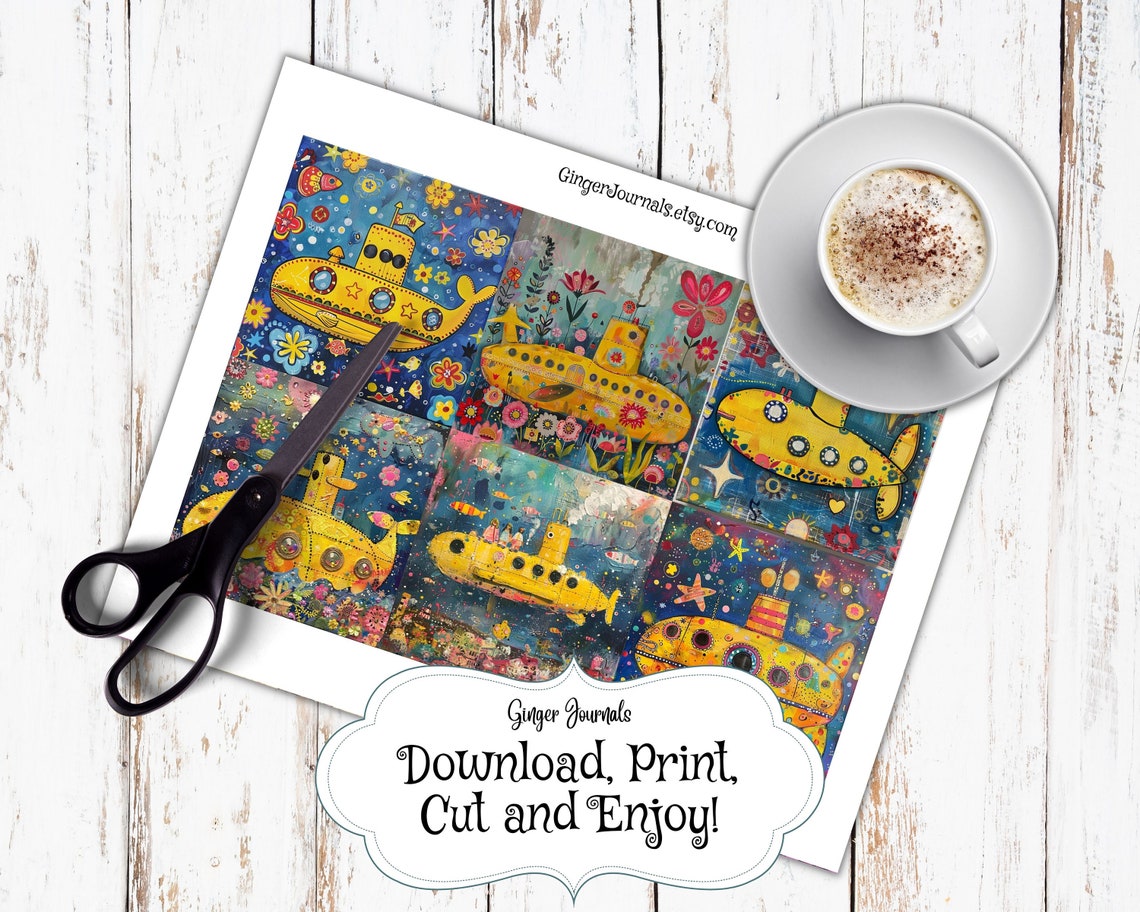 Yellow Submarine Ephemera, Ephemera Cards, Tags, Junk Journal Printable ...