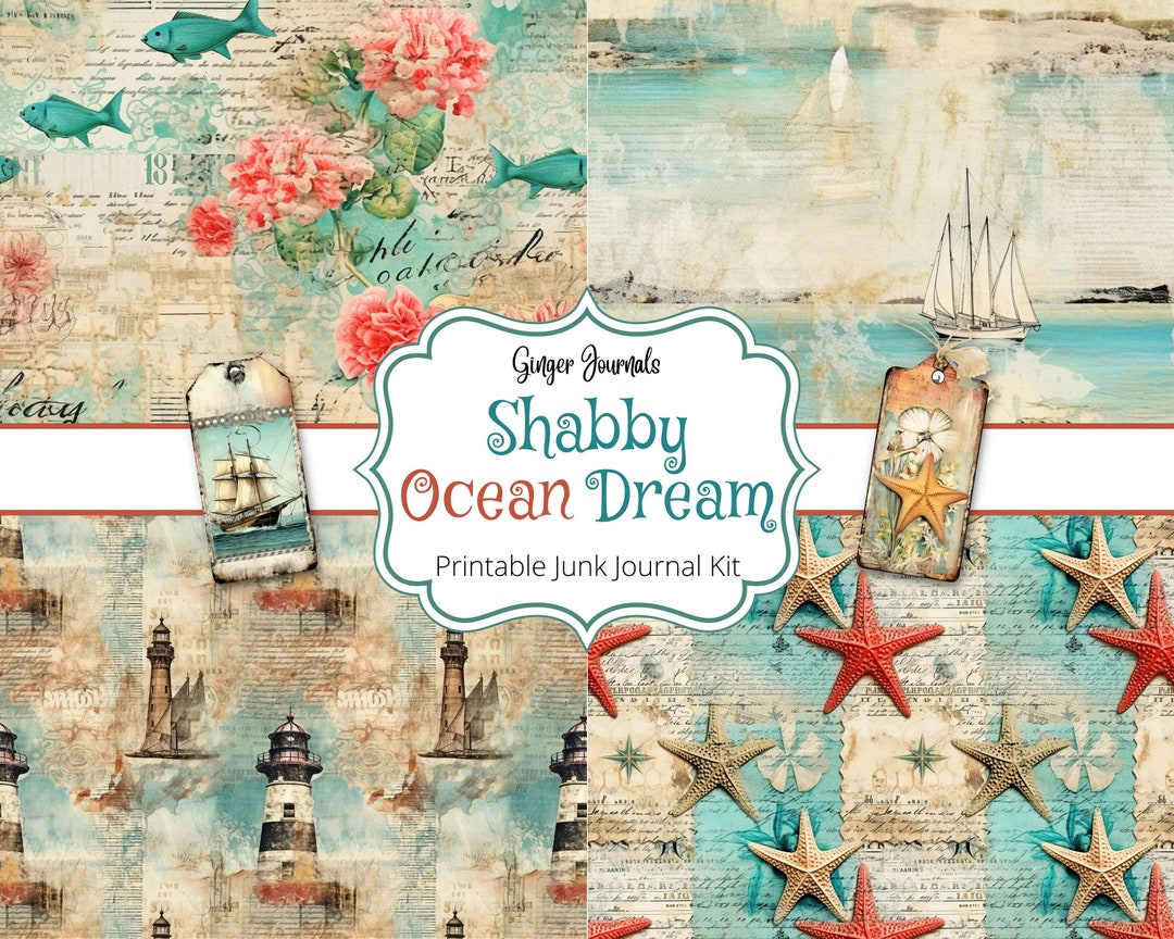 27 Page Shabby Ocean Dream Junk Journal Kit, Sea Junk Journal, Ocean ...