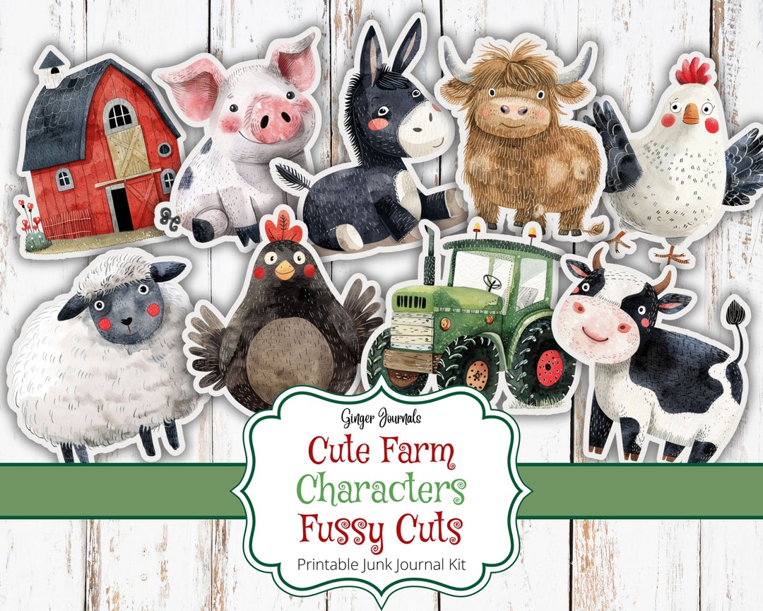 Cute Farm Characters Fussy Cuts, Barnyard Ephemera, Junk Journal ...