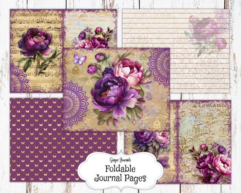 Purple Peony Passion Junk Journal Kit, Junk Journal Printable, Purple ...