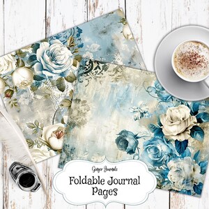30 Page Dreamy Vintage Floral Junk Journal Kit, Blue and Silver Flowers ...