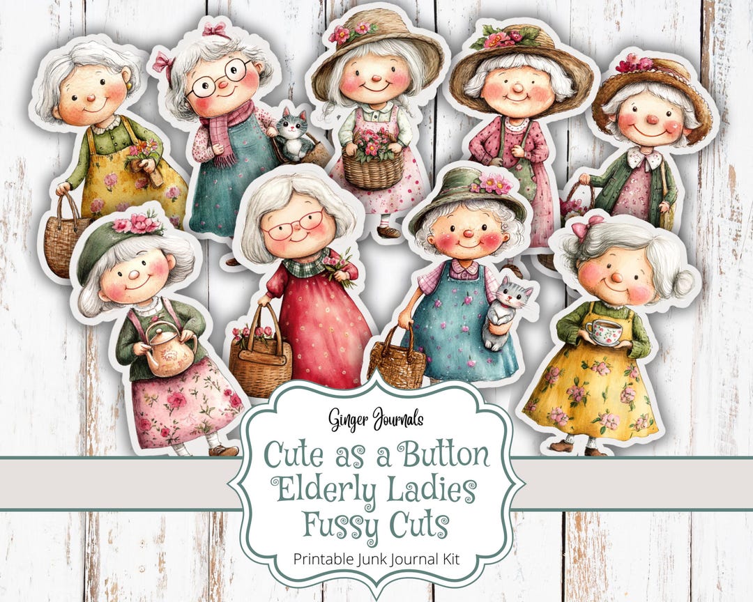 Elderly Ladies Fussy Cuts, Cute as A Button, Junk Journal Kit, Old ...