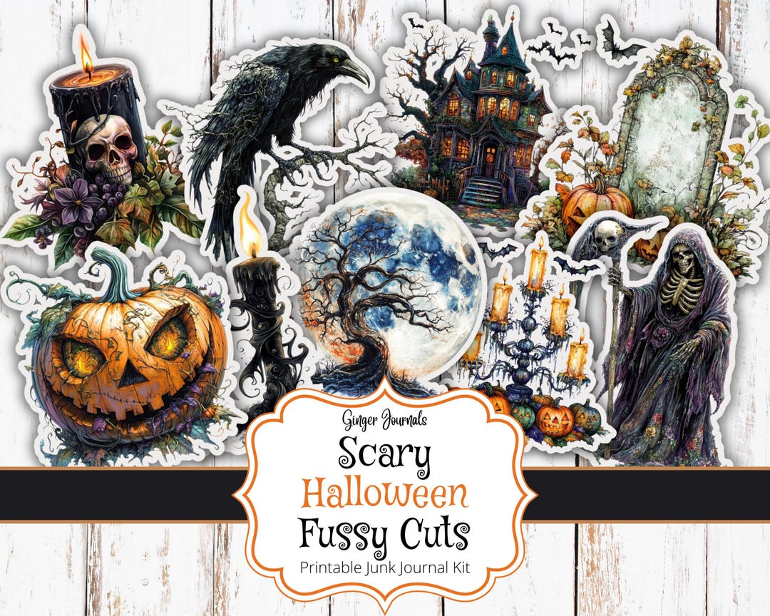 Scary Halloween Fussy Cuts, Junk Journal Kit, Digital, Halloween ...