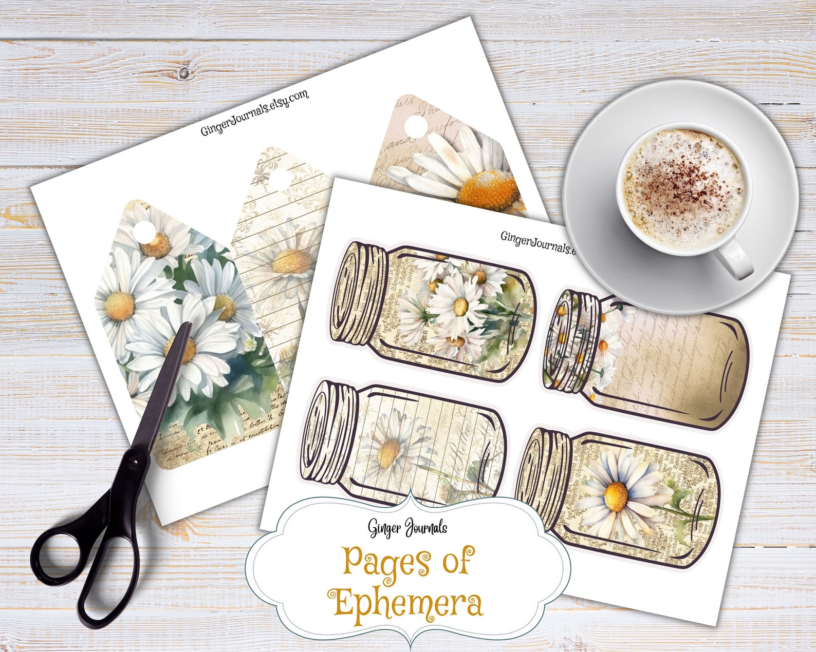 Floral Junk Journal Kit, Daisy Ephemera, Junk Journal Printable, Junk ...