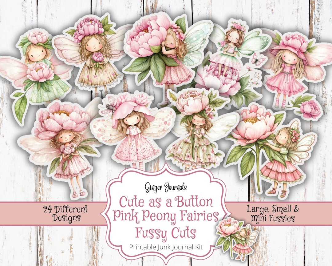 Pink Peony Fairy Fussy Cuts, Cute as a Button, Fairy Ephemera, Fairies ...