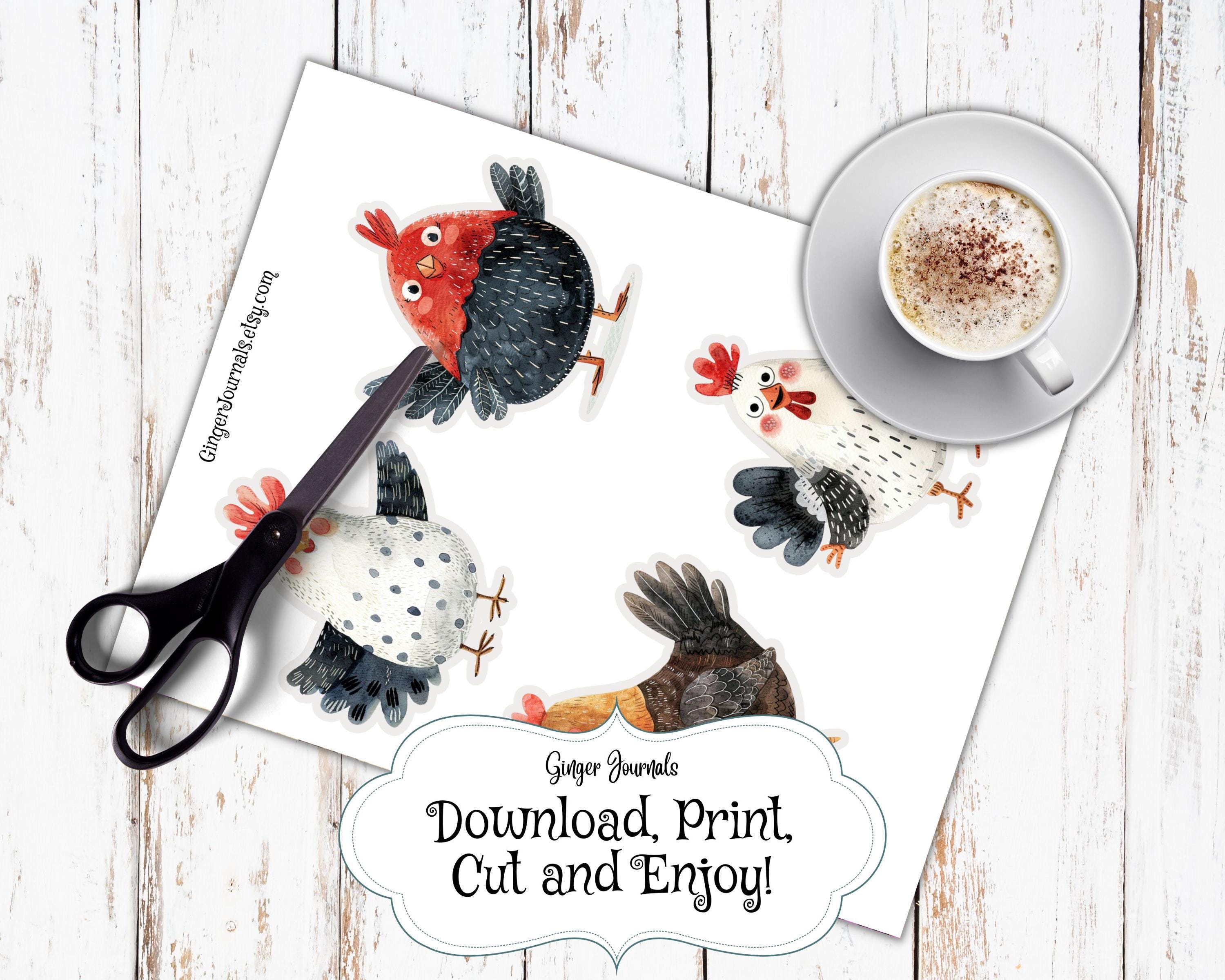 Cute Chicken Characters Fussy Cuts, Chicken Ephemera, Junk Journal ...