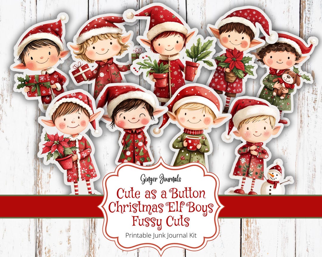 Christmas Elf Boys Fussy Cuts, Printable Christmas Tags, Junk Journal ...