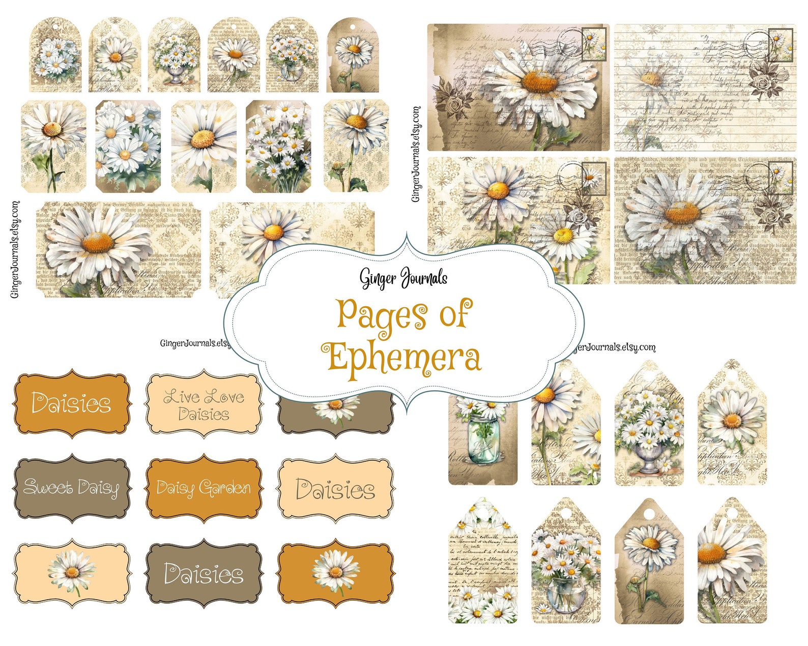 Floral Junk Journal Kit, Daisy Ephemera, Junk Journal Printable, Junk ...