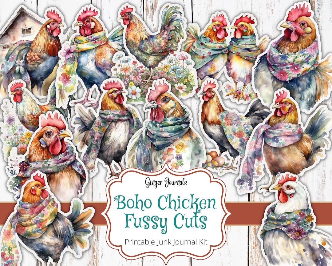 Chicken Junk Journal Fussy Cuts, Boho Chicken, Junk Journal Printable ...