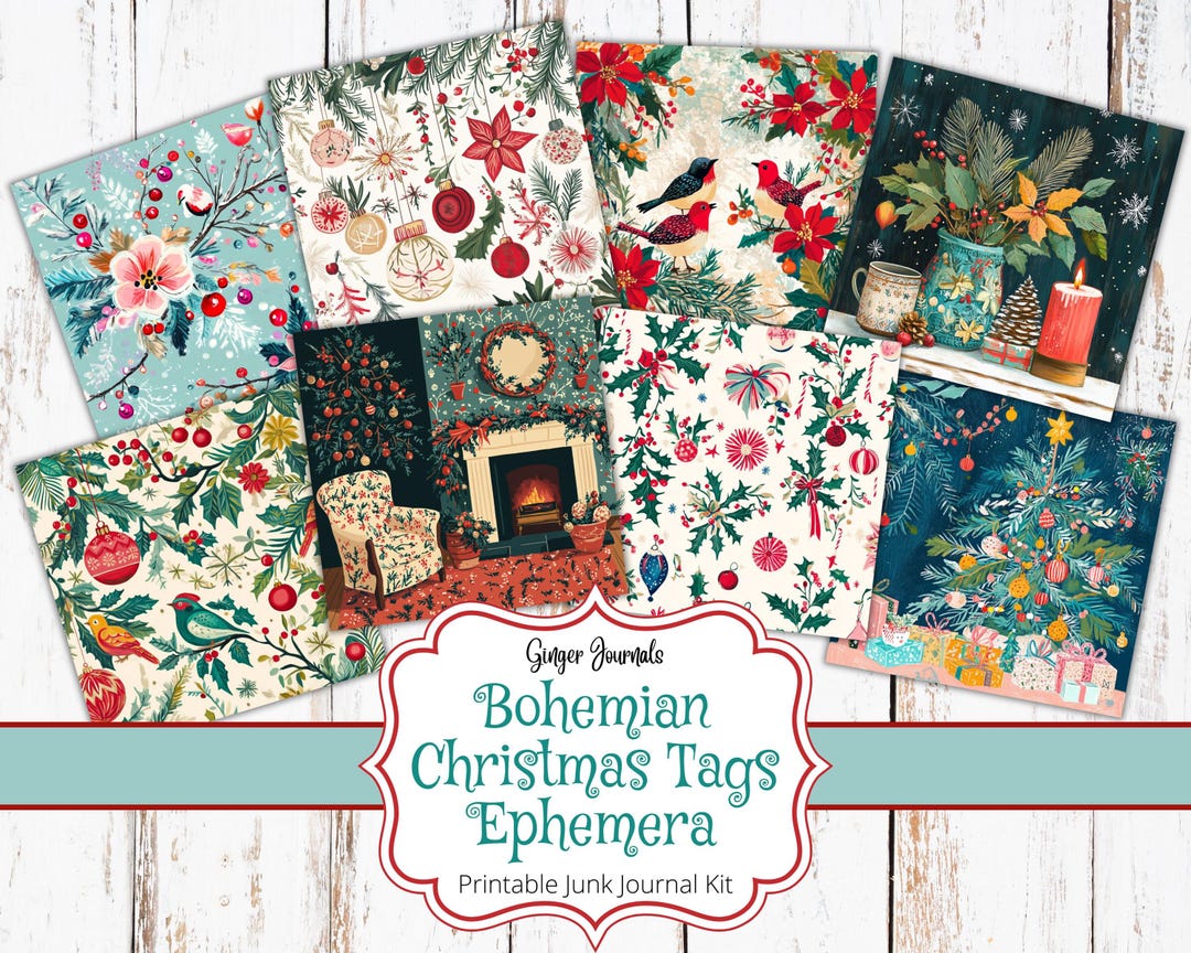 Bohemian Christmas Tags Ephemera, Printable Christmas Tags, Gift Tags ...