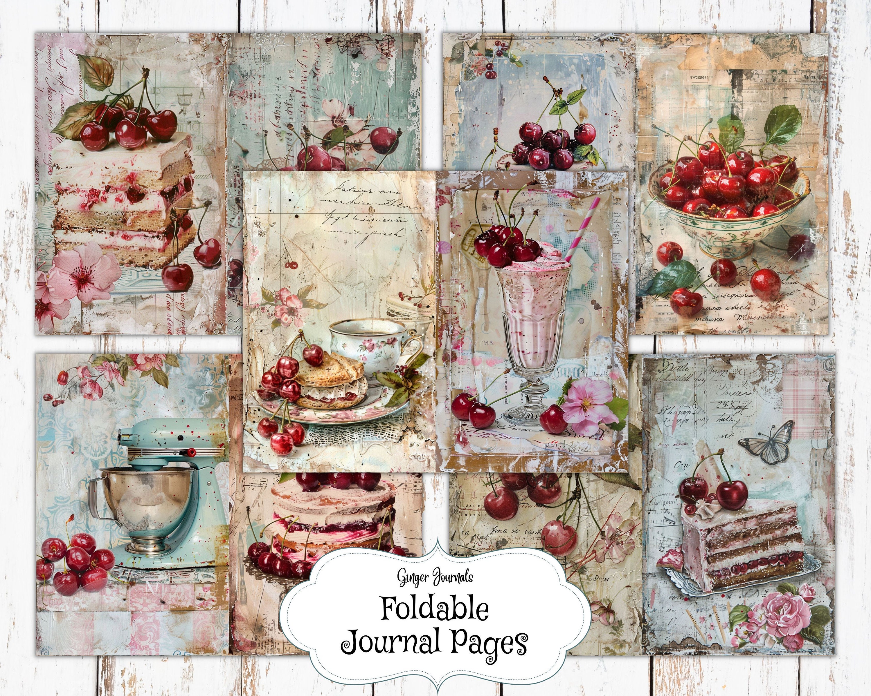 30 Page Vintage Collage Cherry Junk Journal Kit, Junk Journal Printable ...