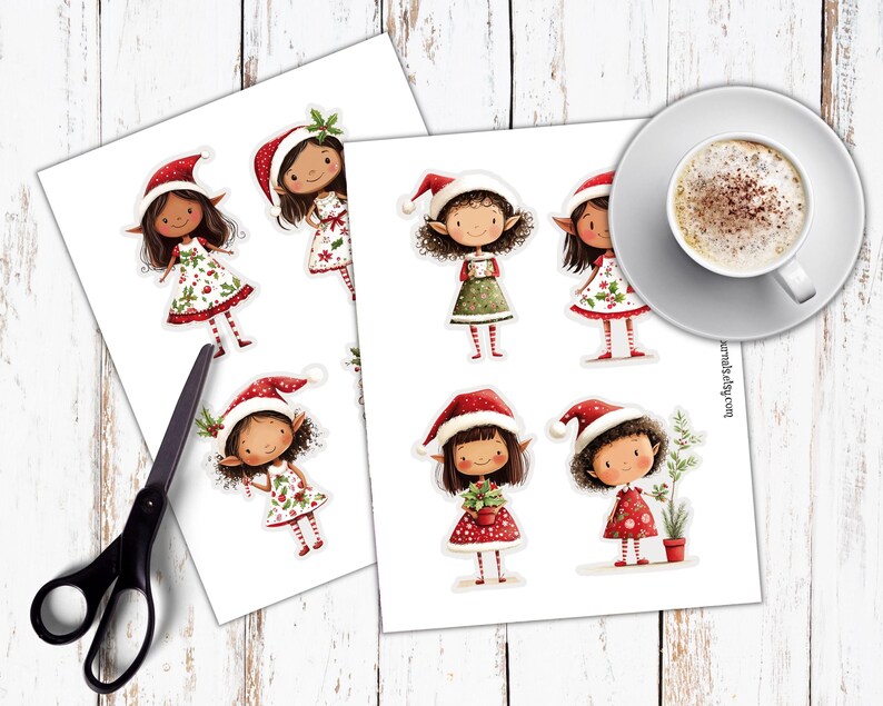 Christmas Elf Girls Fussy Cuts, Printable Christmas Tags, Junk Journal ...