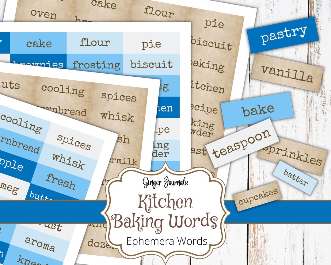 Kitchen Baking Words, Junk Journal Printable, Junk Journal Ephemera ...