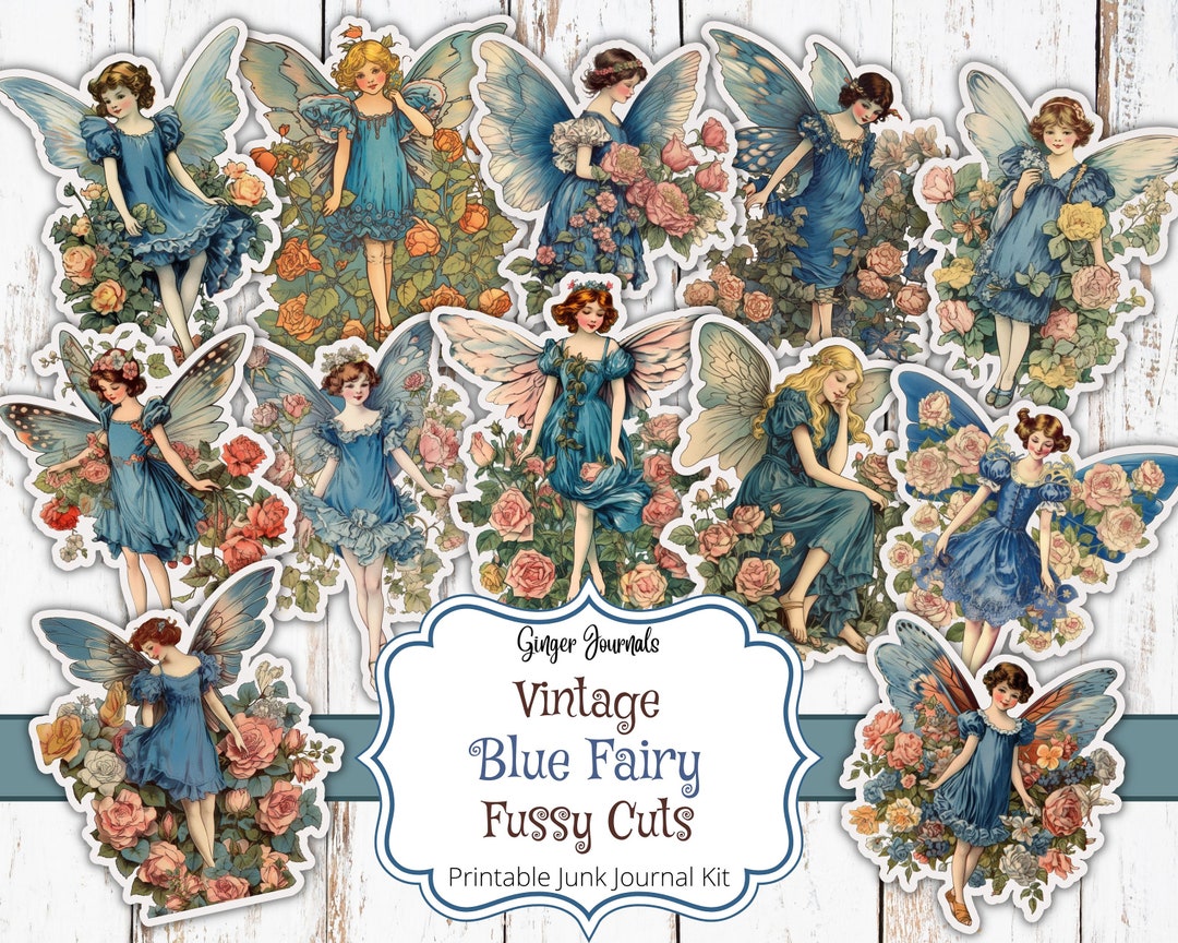 Fairy Fussy Cuts, Blue Fairy Ephemera, Vintage Fairy Ephemera, Blue ...