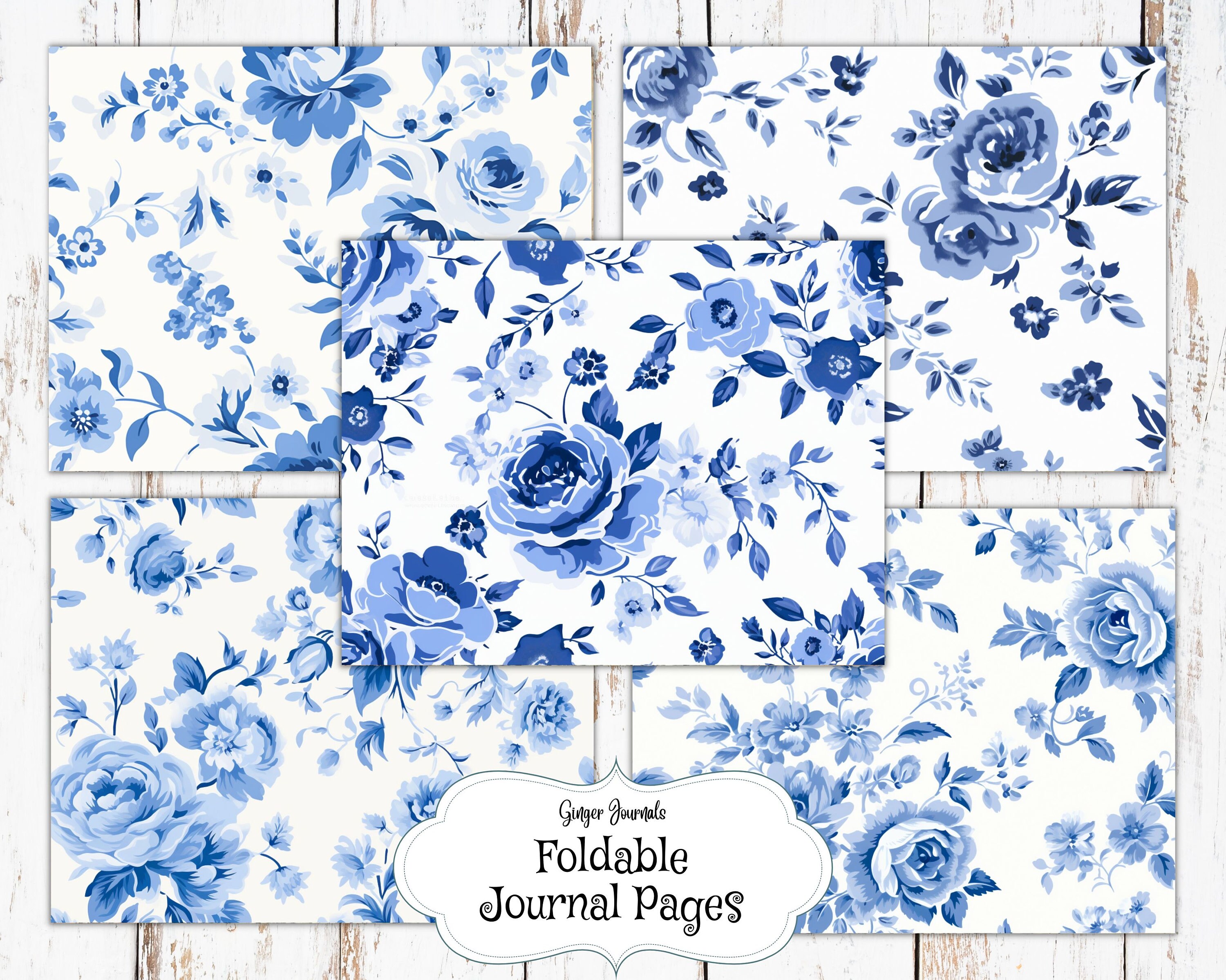 26 Pages Floral Junk Journal Kit, Floral Charm in French Blue, Junk ...