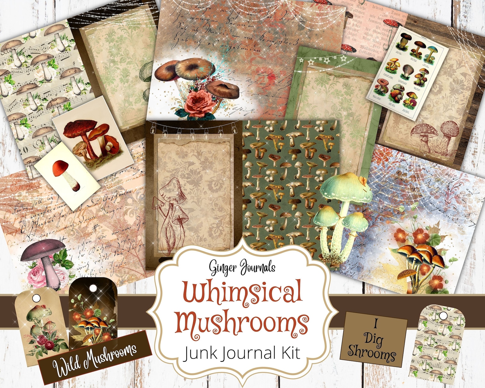 Whimsical Mushrooms Journal Kit, Mushroom Journal, Junk Journal ...