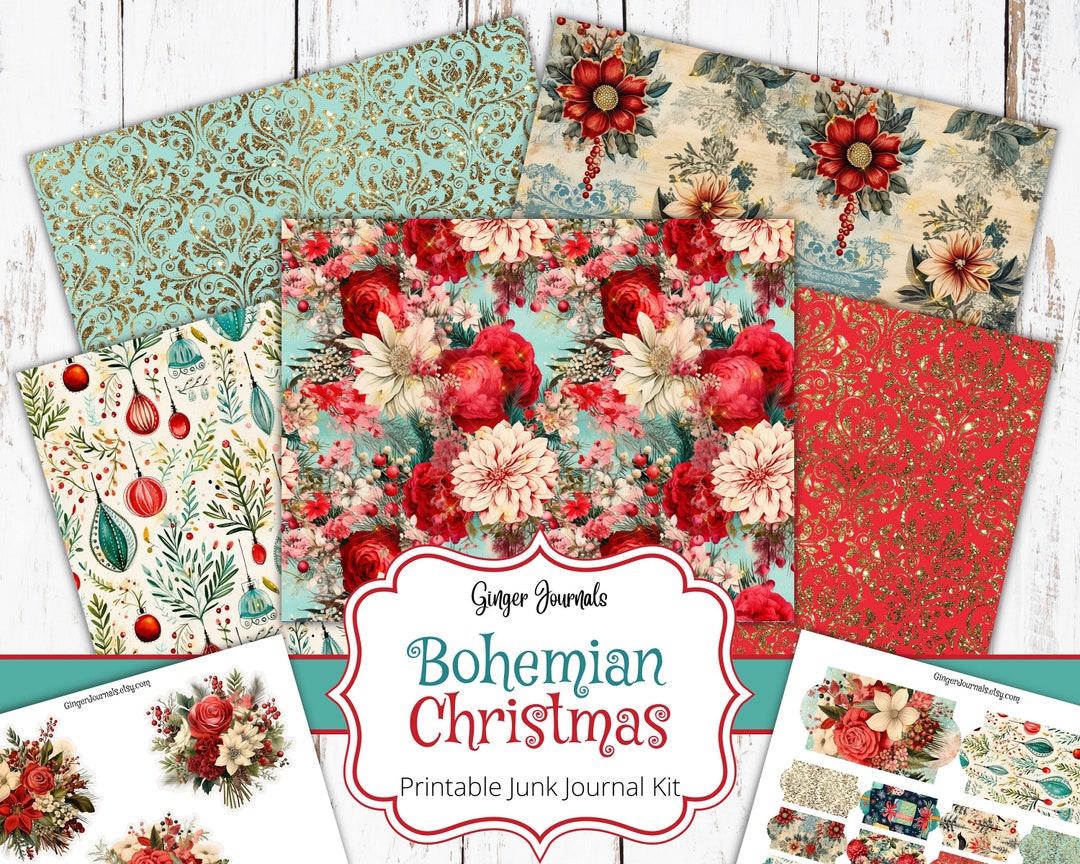 27 Page Bohemian Christmas Junk Journal Kit, Junk Journal Printable ...