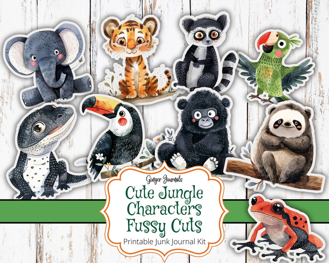 Cute Jungle Characters Fussy Cuts, Animal Ephemera, Junk Journal ...