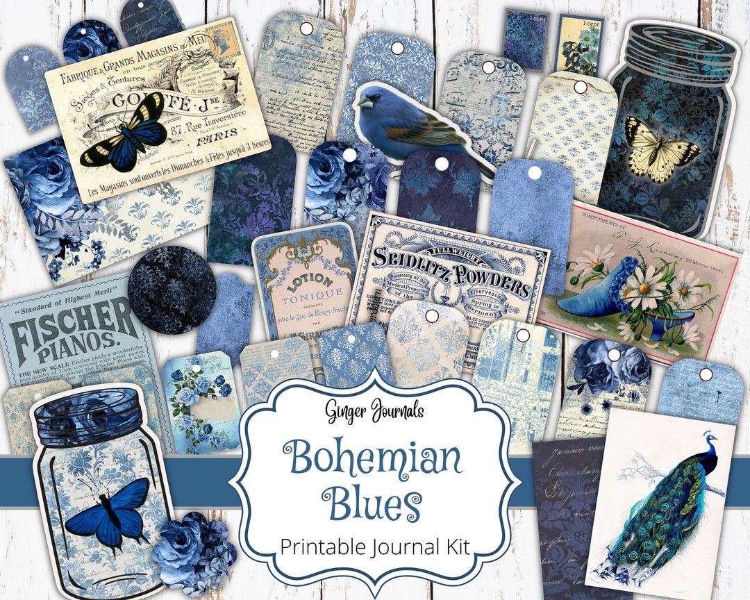 Bohemian Blues Junk Journal Kit, Junk Journal Printable, Journal Paper ...