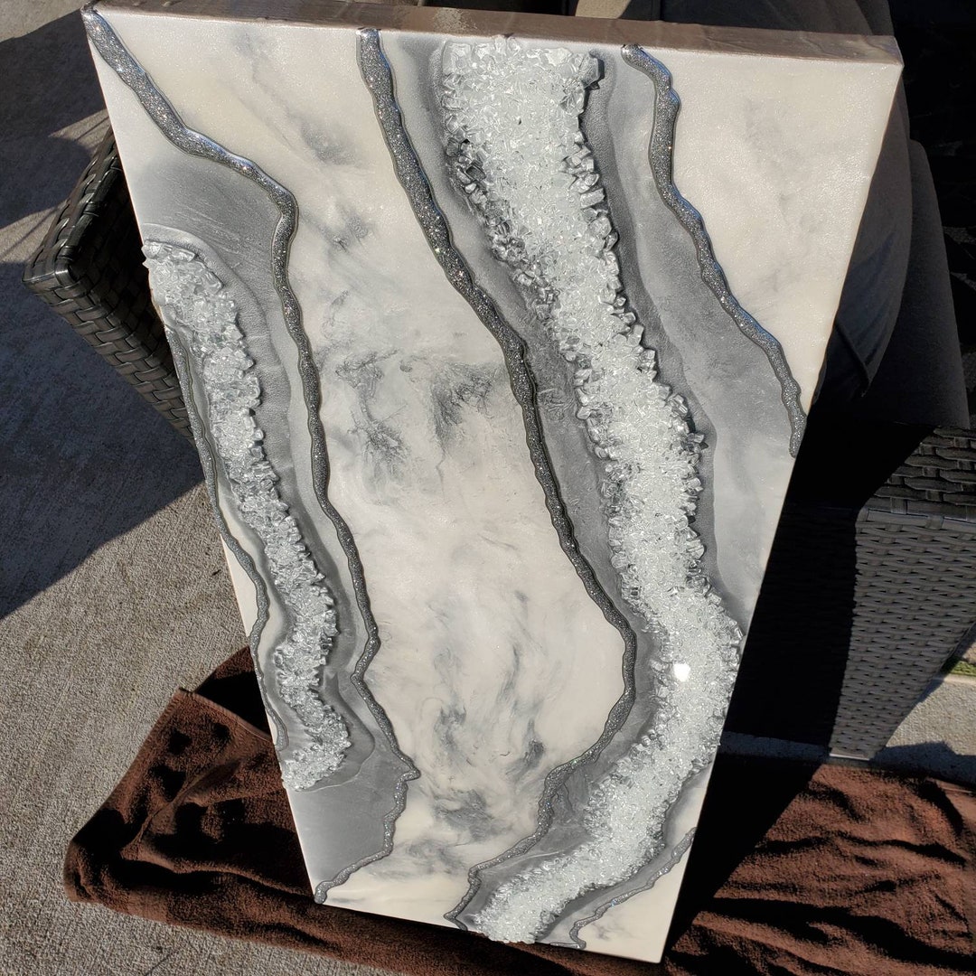 Silver & White Resin Art on Canvas Original Artwork - Etsy
