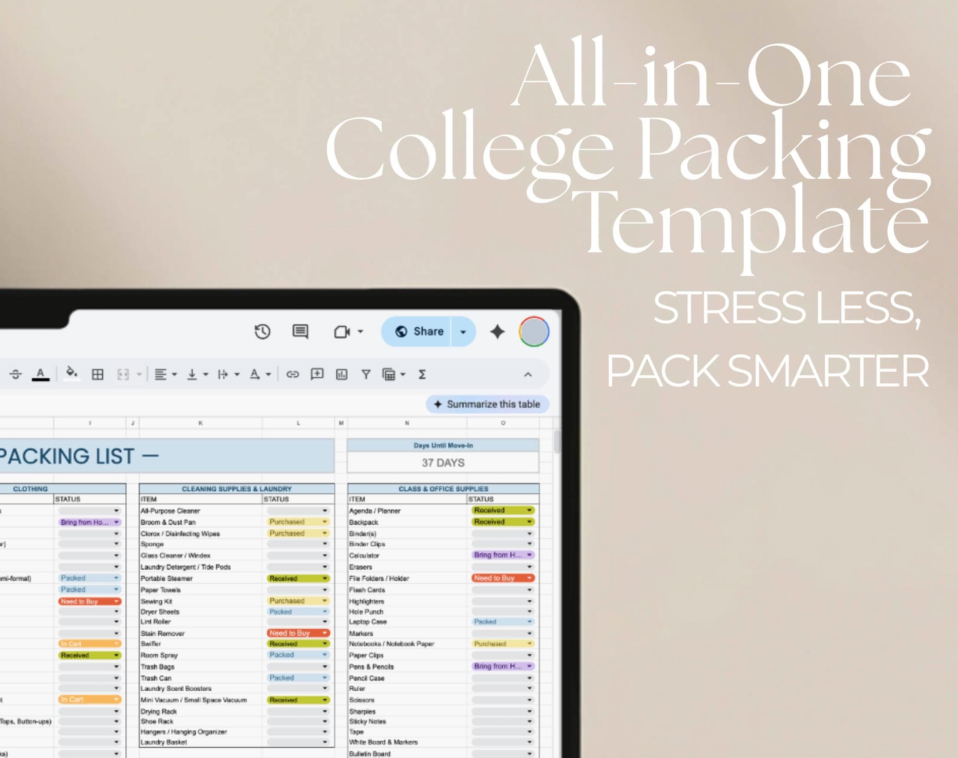 College Dorm Checklist Template, First Year Packing List, University ...