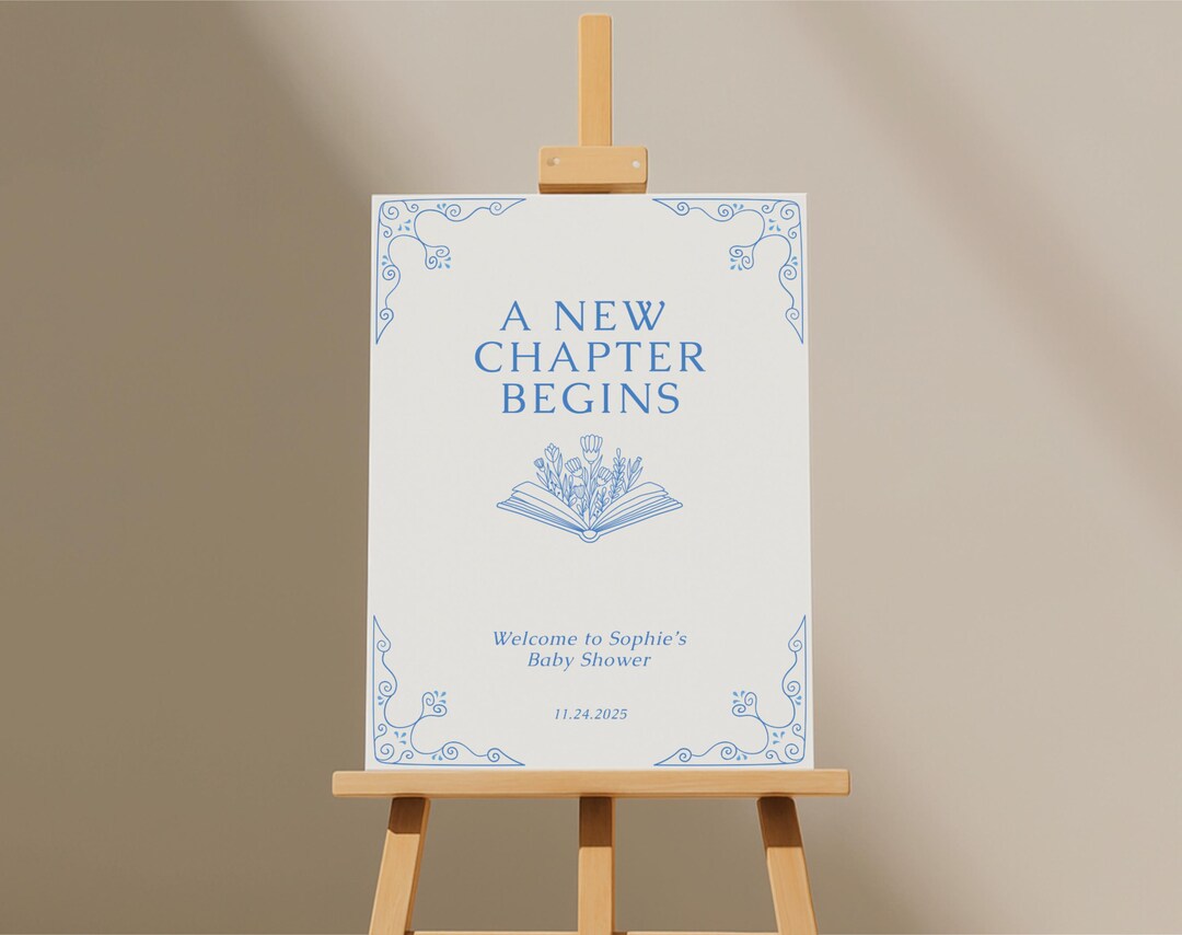 Storybook Theme Baby Shower Welcome Sign, New Chapter Baby Shower Canva ...