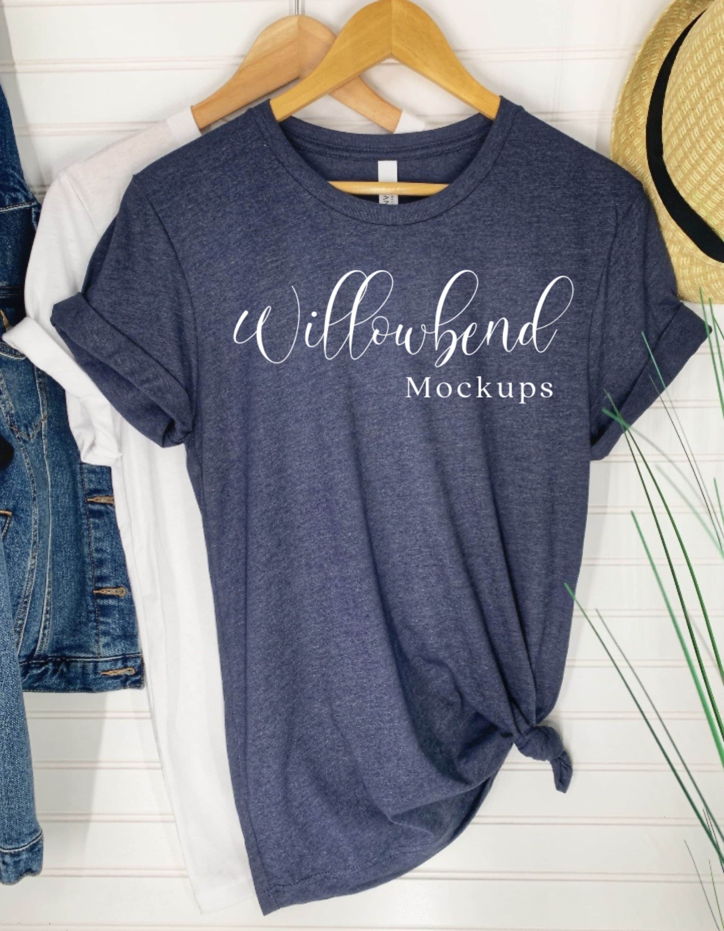 Heather Midnight Navy Bella Canvas tee shirt Hanger Mockup | Etsy