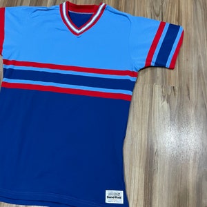 Medium Vintage 80s Medalist Sand Knit Retro Striped Baseball Jersey Blank Blue/ Red USA Made - Etsy