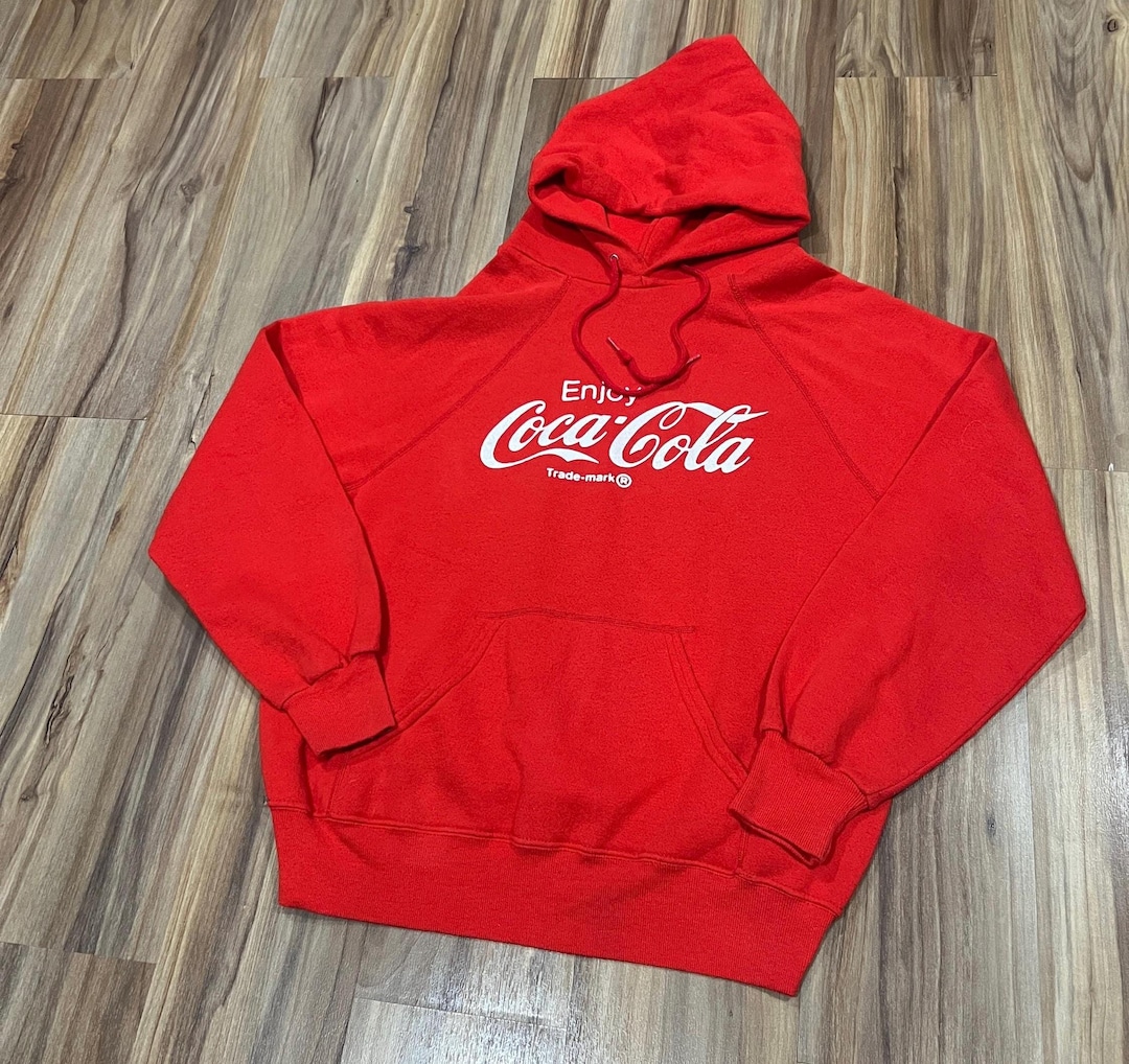 Medium Vintage 80s Enjoy Coca Cola Coke Hoodie Sweatshirt Red Cotton ...