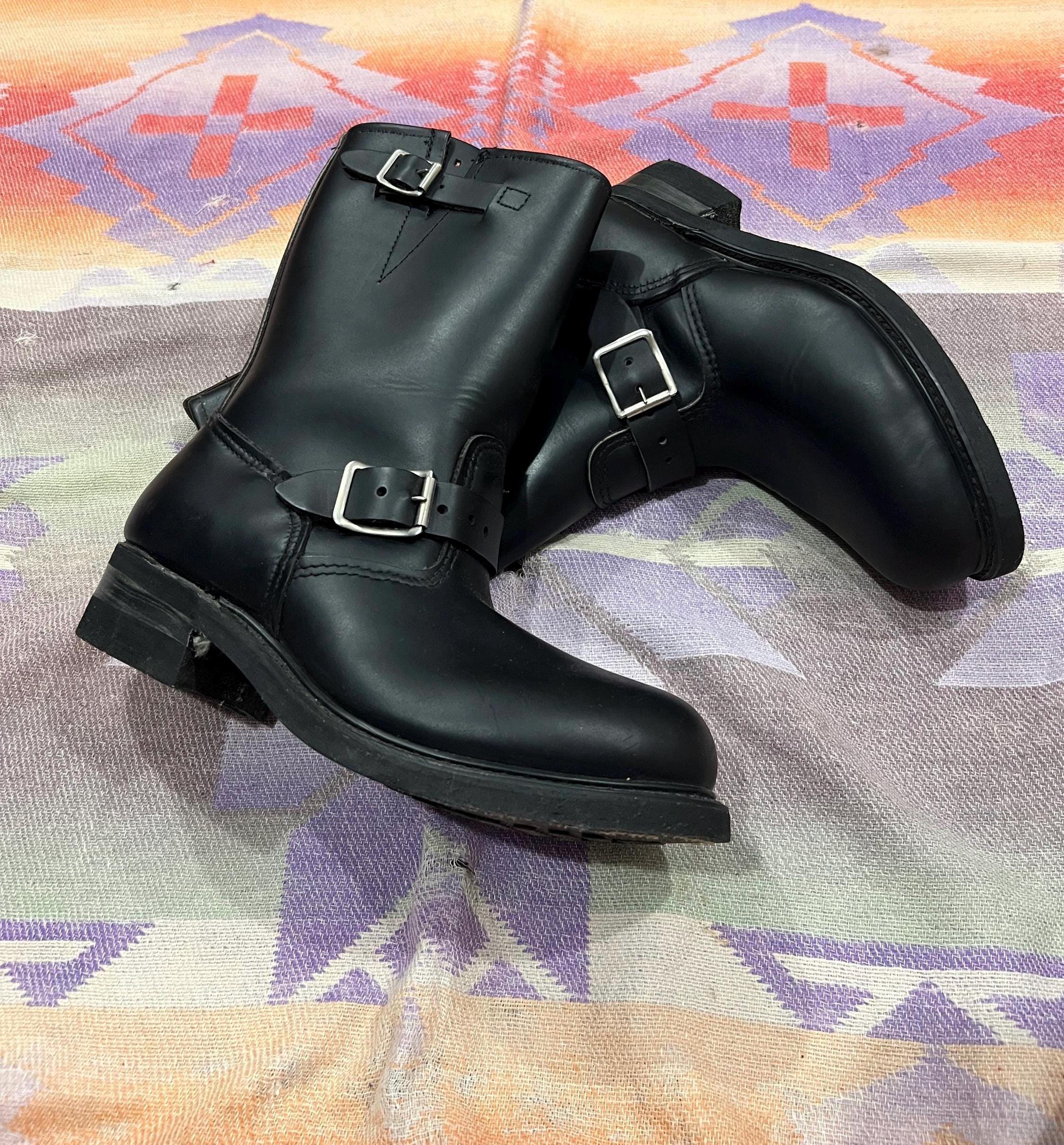 7EEE Vintage 70s Engineer Work Motorcycle Boots Men's Black 7EEE Vintage 70s Engineer Work Motorcycle Boots Men's Black