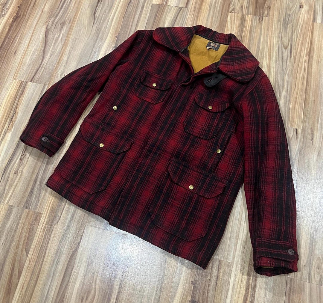 Large Vintage 40s Woolrich Red/ Black Buffalo Plaid Mackinaw Hunting ...