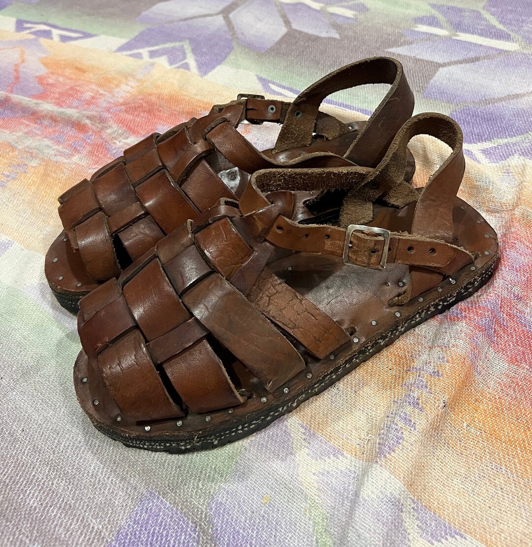 Size 8 Vintage 70s Thick Leather Tire Tread Sole Sandals Hand Tooled ...