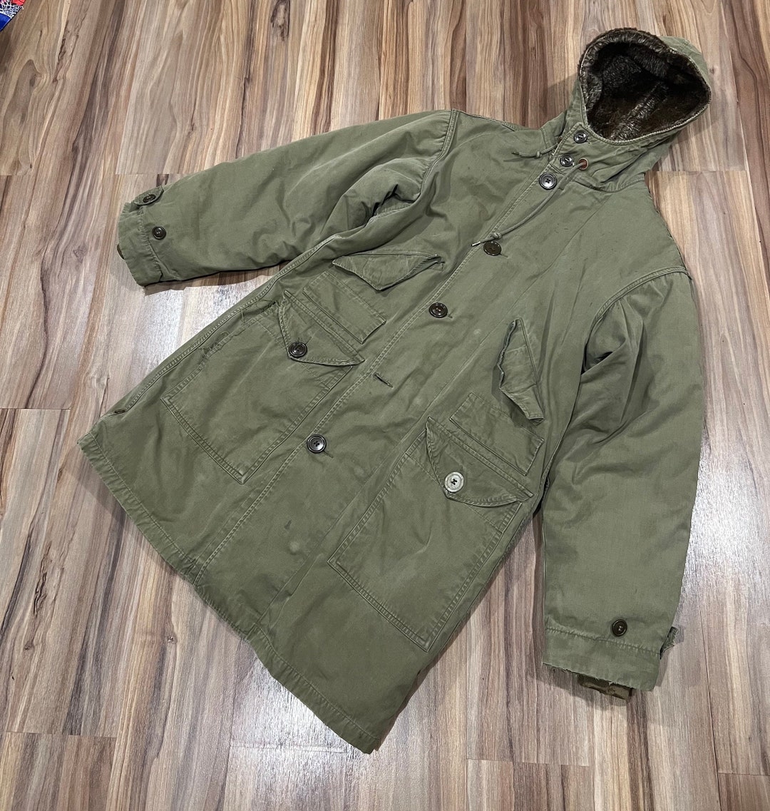 Medium 50s Vintage M47 1947 Military Parka Cold Weather Jacket W/ Fuzzy ...