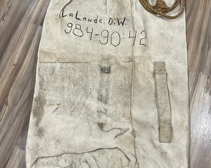 Vintage WW2 USN Canvas White Stencil Sea Bag Tote Carrier Pack Deck ...